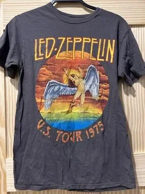 Tops | Led Zeppelin Us Tour 1975 Graphic Tee Black With Rainbow Print ...